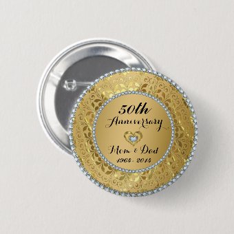 Diamonds & Gold 50th Wedding Anniversary Button | Zazzle