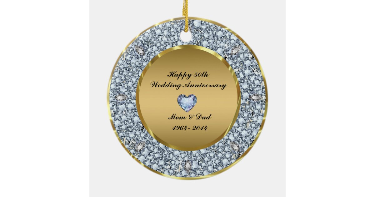 Diamonds & Gold 50th Wedding Anniversary Ceramic Ornament | Zazzle