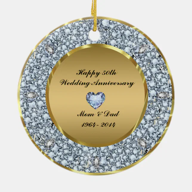 Diamonds & Gold 50th Wedding Anniversary Ceramic Ornament | Zazzle
