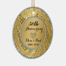 Diamonds & Gold 50th Wedding Anniversary Ceramic Ornament | Zazzle