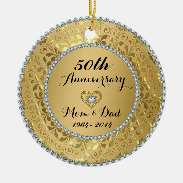 Diamonds & Gold 50th Wedding Anniversary Ceramic Ornament | Zazzle