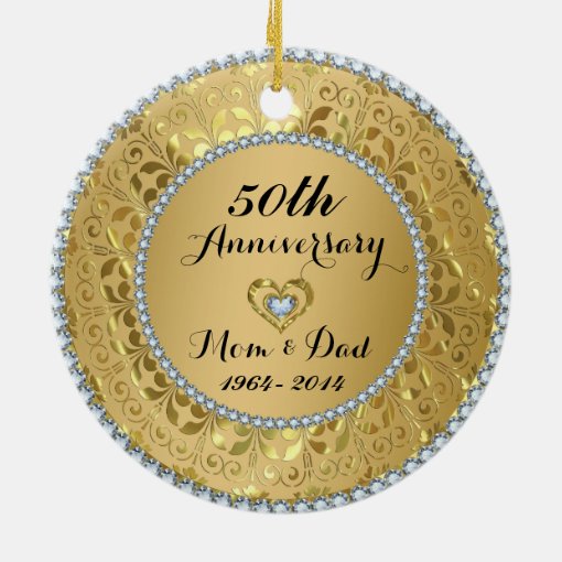 Diamonds & Gold 50th Wedding Anniversary Ceramic Ornament | Zazzle