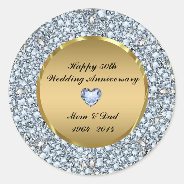Diamonds And Gold 50th Wedding Anniversary Classic Round Sticker Zazzle