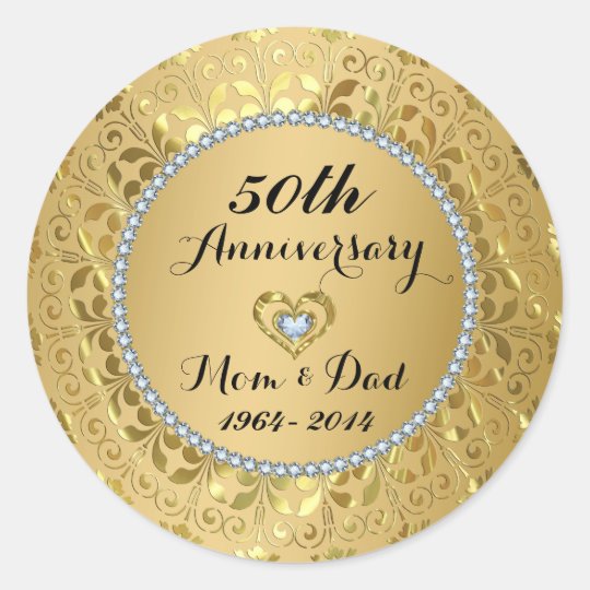 Diamonds & Gold 50th Wedding Anniversary Classic Round Sticker | Zazzle.com