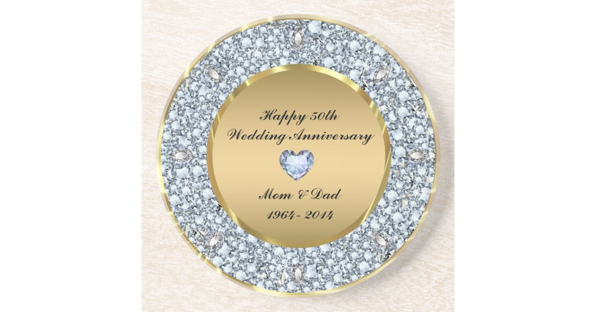 Diamonds & Gold 50th Wedding Anniversary Coaster | Zazzle