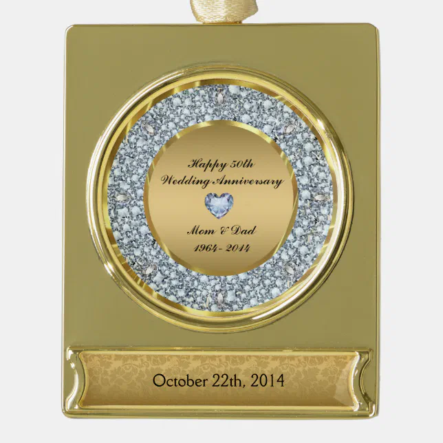Diamonds & Gold 50th Wedding Anniversary Gold Plated Banner Ornament ...