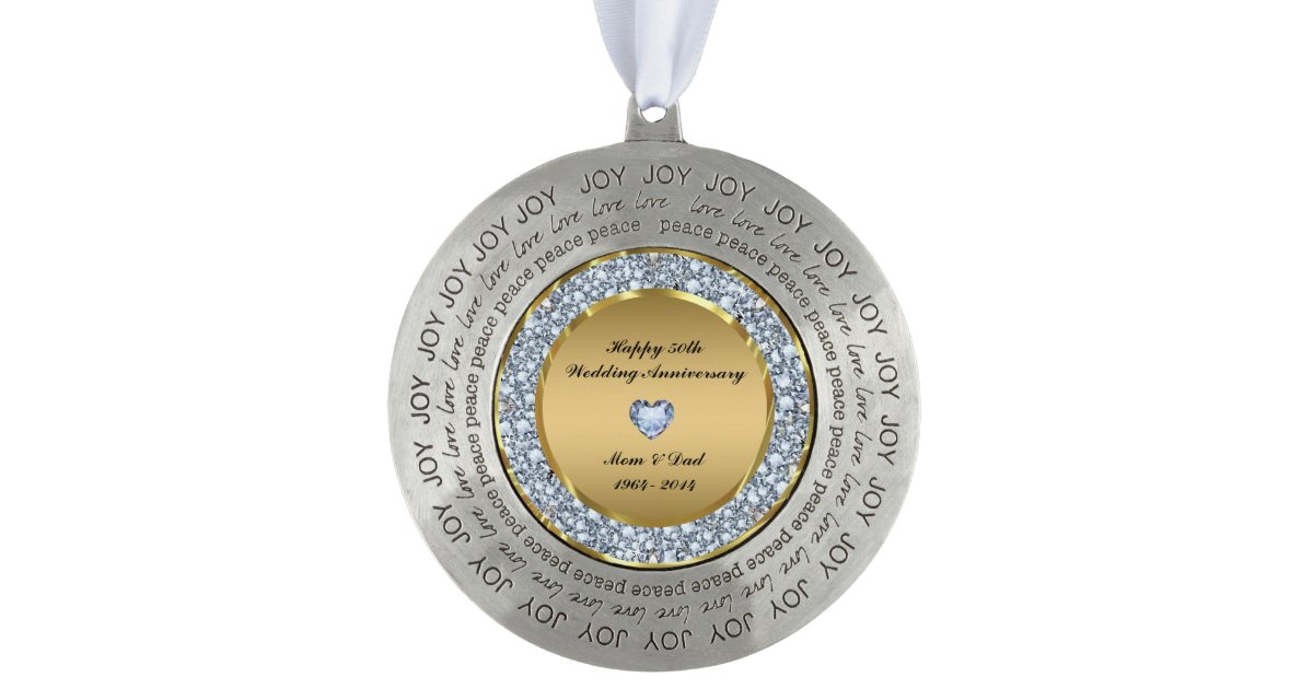 Diamonds & Gold 50th Wedding Anniversary Pewter Ornament | Zazzle