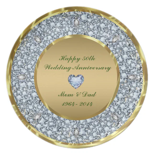 Diamonds & Gold 50th Wedding Anniversary Plate | Zazzle