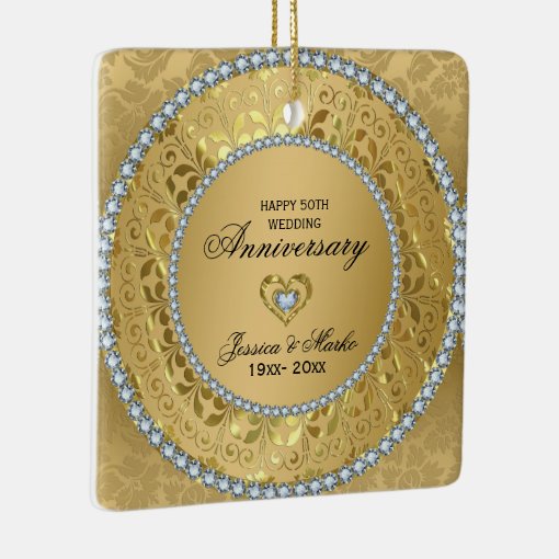 Diamonds & Gold Rings 50th Wedding Anniversary Ceramic Ornament | Zazzle
