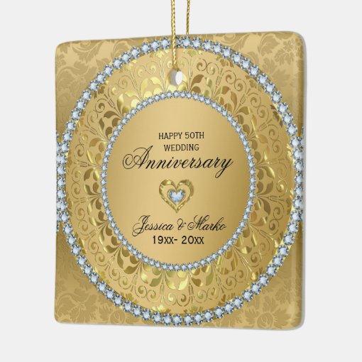 Diamonds & Gold Rings 50th Wedding Anniversary Ceramic Ornament | Zazzle