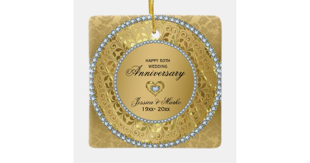 Diamonds & Gold Rings 50th Wedding Anniversary Ceramic Ornament | Zazzle