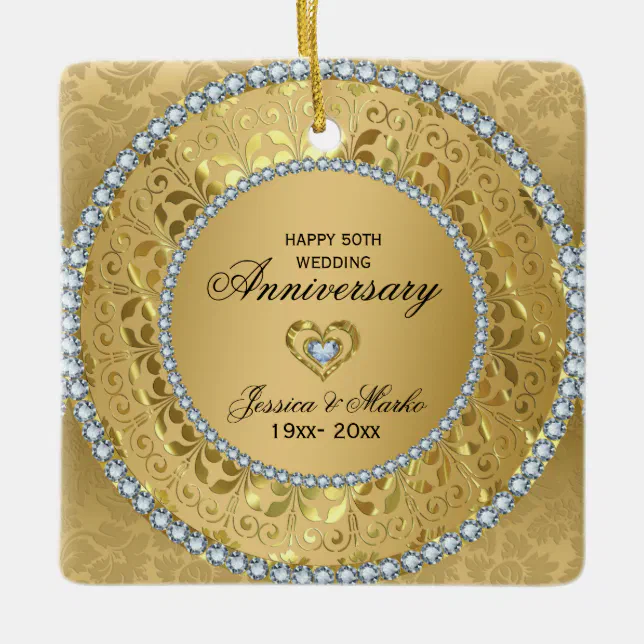 Diamonds & Gold Rings 50th Wedding Anniversary Ceramic Ornament | Zazzle