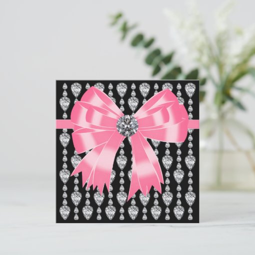 Diamonds Pink Black Party Invitation Template | Zazzle