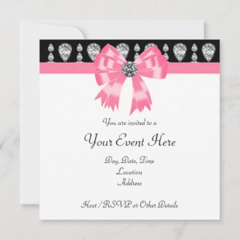 Diamonds Pink Black Party Invitation Template | Zazzle