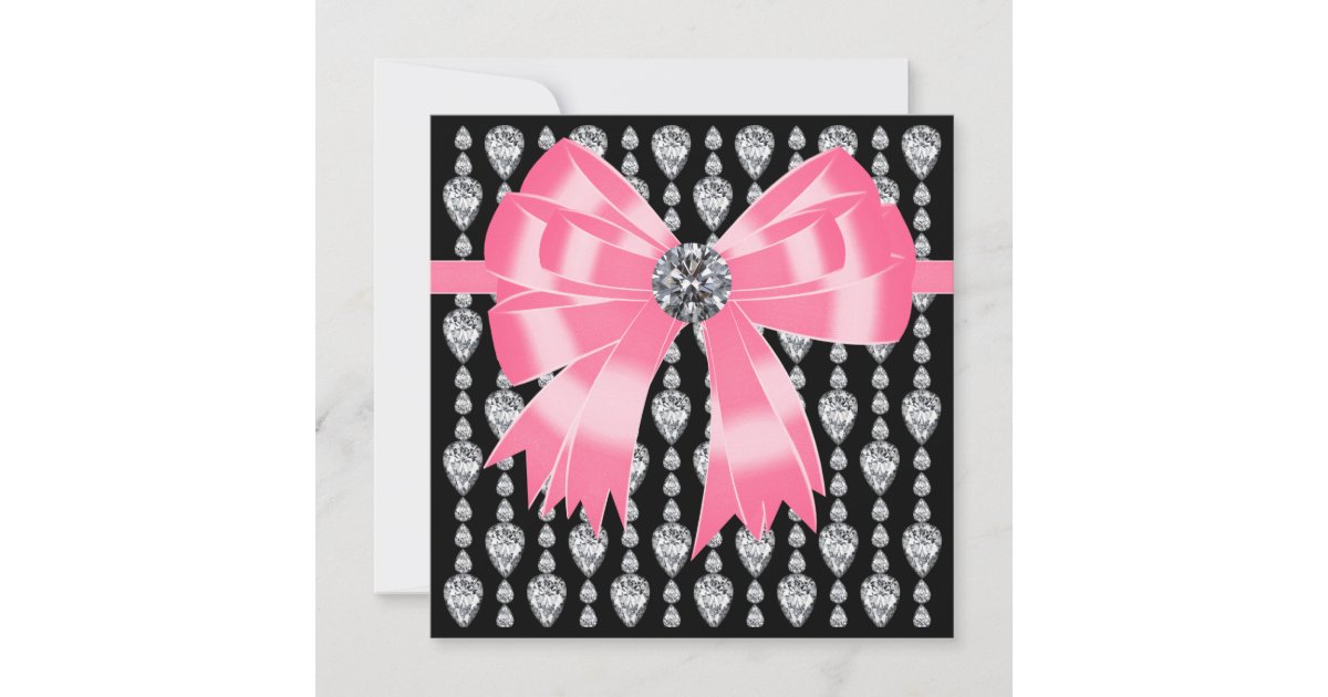 Diamonds Pink Black Party Invitation Template | Zazzle