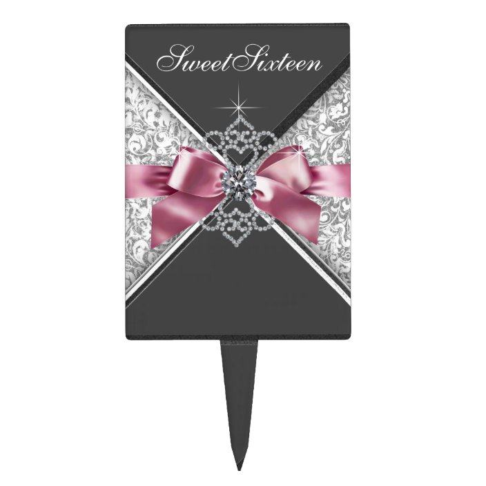 Diamonds Pink Black Sweet 16 Cake Toppers | Zazzle.com