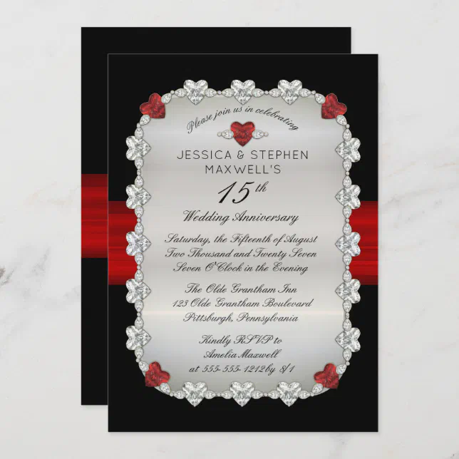 Diamonds Rubies Red 15th Wedding Anniversary Invitation | Zazzle