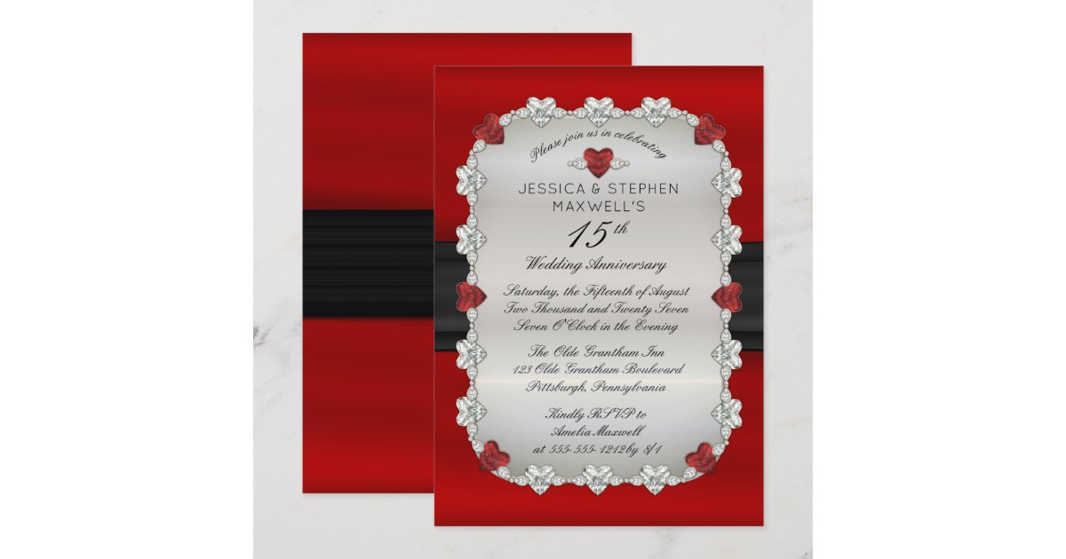 Diamonds Rubies Red 15th Wedding Anniversary Invitation | Zazzle