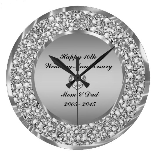 Diamonds & Silver 10th Wedding Anniversary Large Clock | Zazzle.com