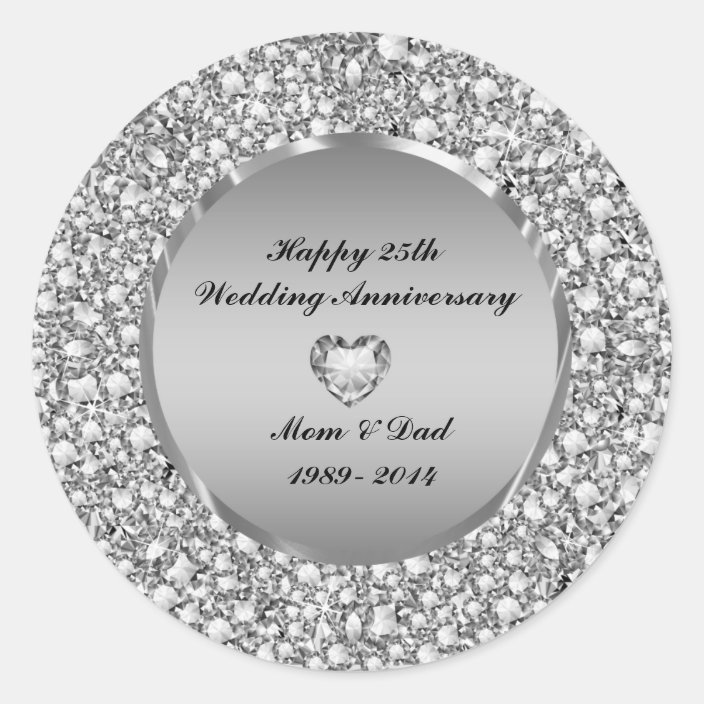 Diamonds & Silver 25th Wedding Anniversary Classic Round Sticker ...