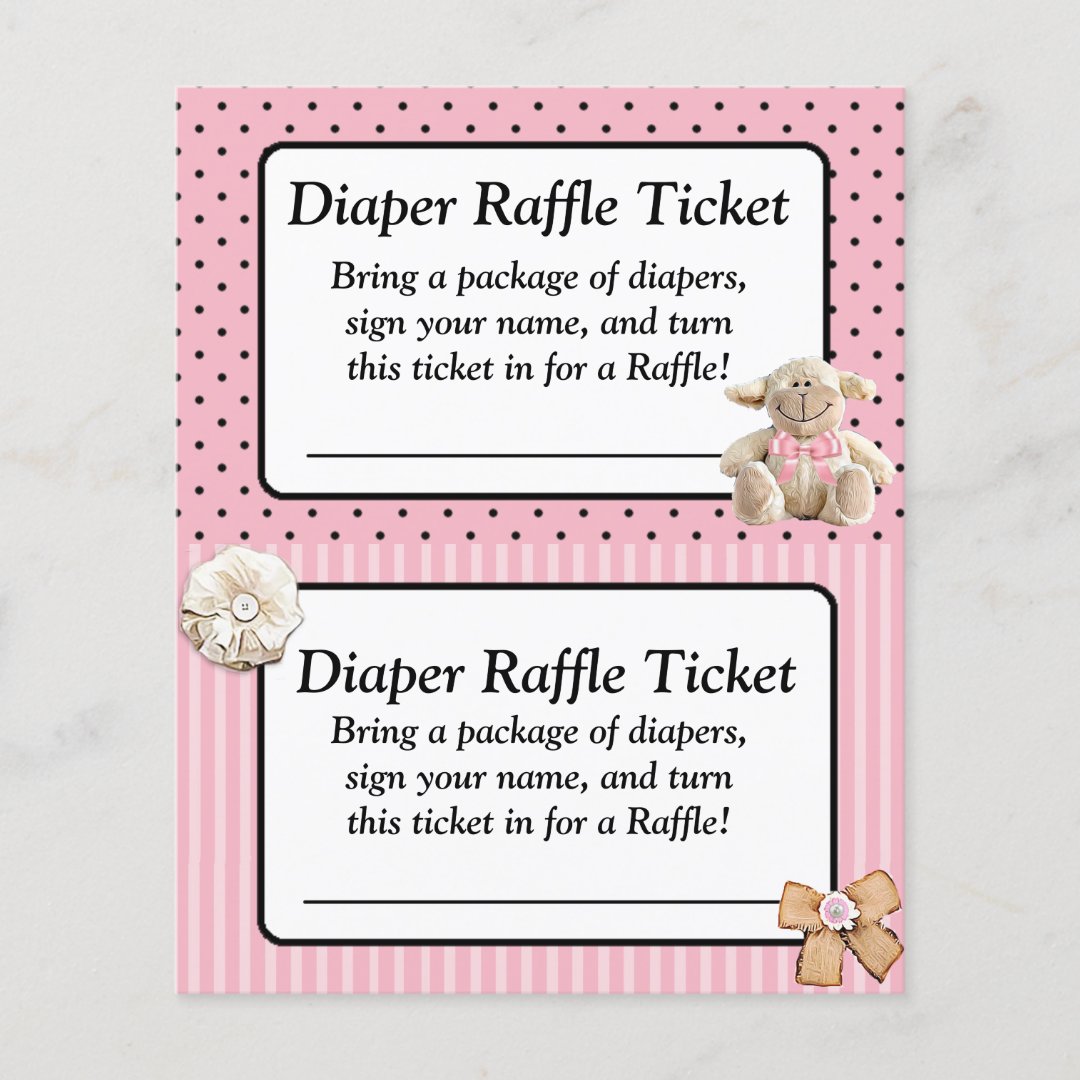 Diaper Raffle Baby Shower Game, Pink Bow Shabby | Zazzle