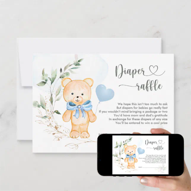 DIAPER Raffle Baby Shower Teddy Bear Invitation | Zazzle