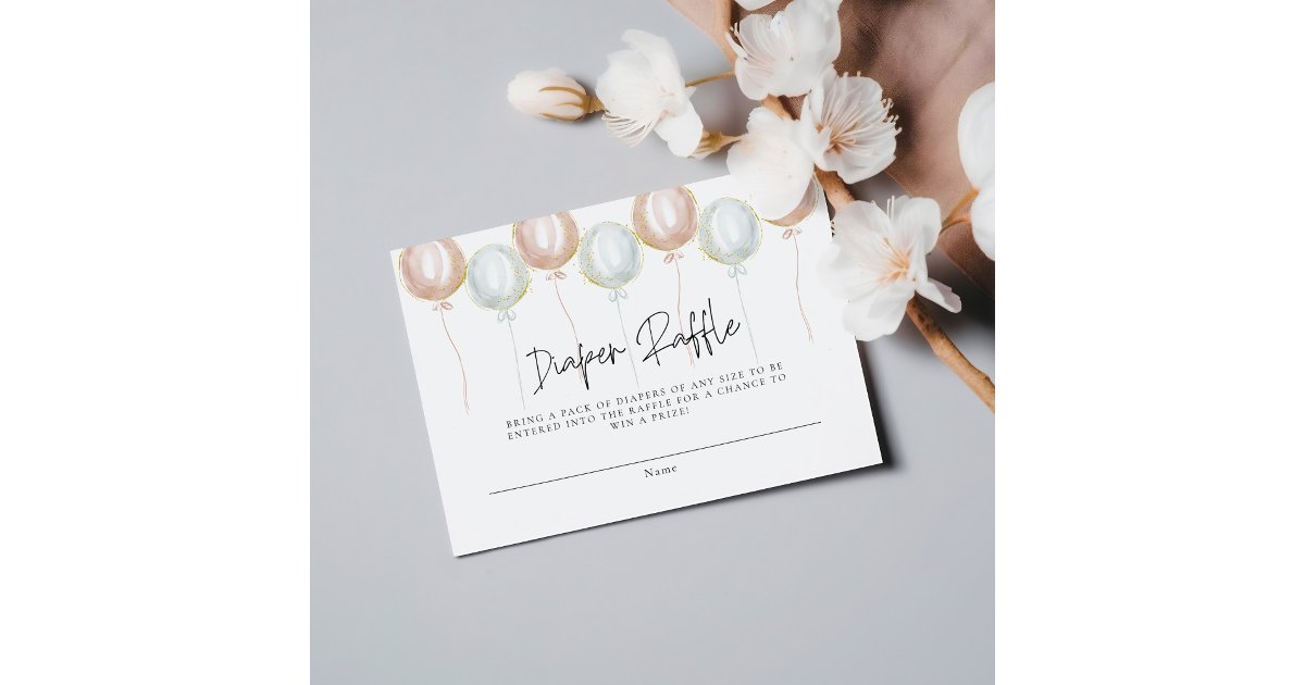 Diaper Raffle Balloon Gender Reveal Baby Shower Enclosure Card | Zazzle