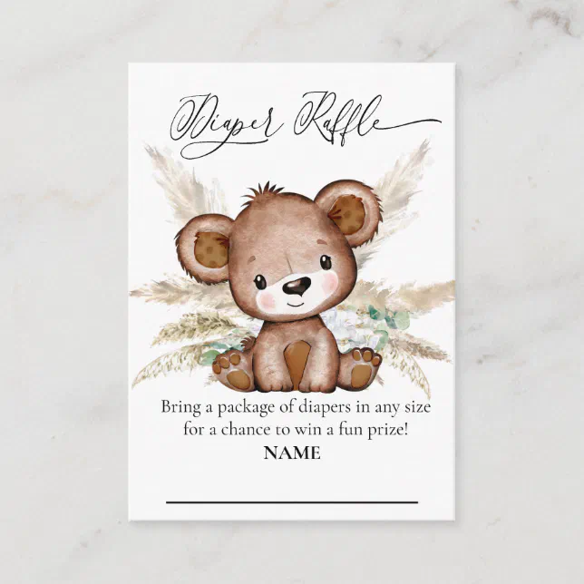 Diaper Raffle Bear Boho Pampas Grass Bearly Wait Enclosure Card | Zazzle