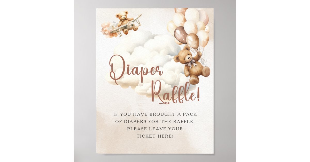 DIAPER RAFFLE Bear Simple Baby Shower Game Poster | Zazzle