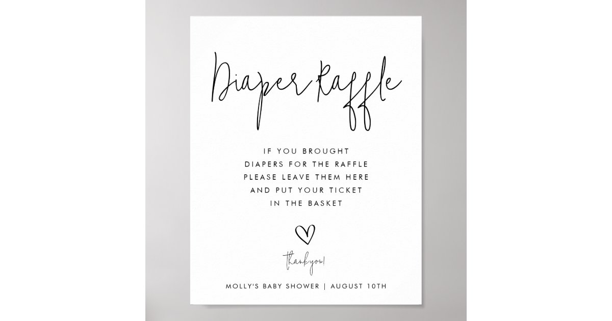 Diaper Raffle Black & White Minimalist Script Poster | Zazzle