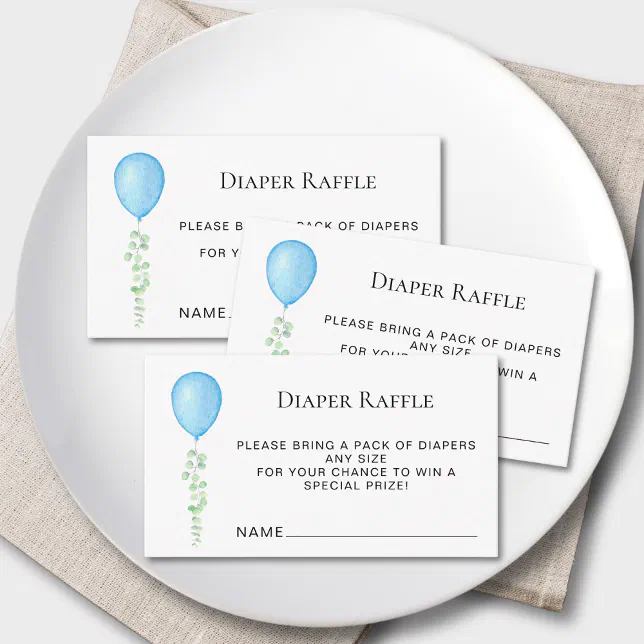 Diaper Raffle Blue Balloon Baby Shower Enclosure Card | Zazzle