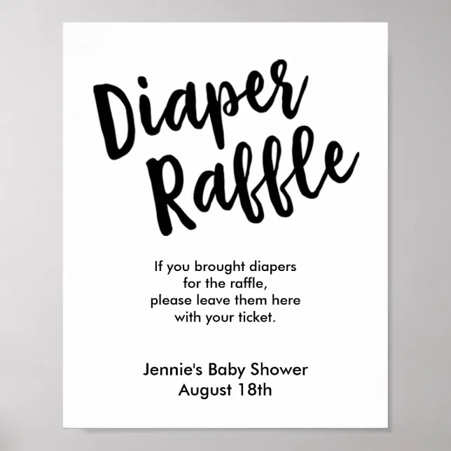 Diaper Raffle Brush Script Baby Shower Display Poster | Zazzle