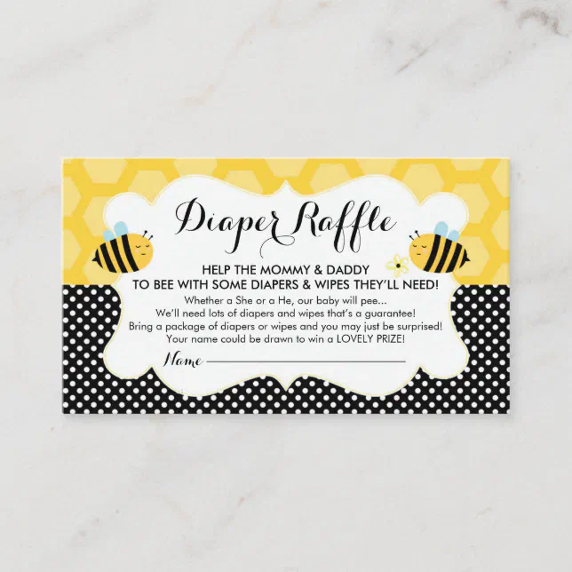 Diaper Raffle Bumblebee Baby Shower Insert Card | Zazzle