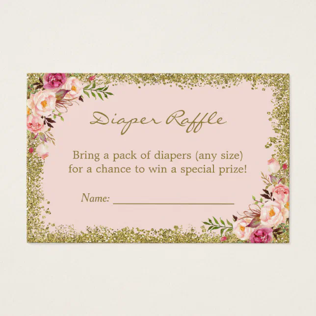 Diaper Raffle Card Blush Pink Gold Glitter Floral | Zazzle