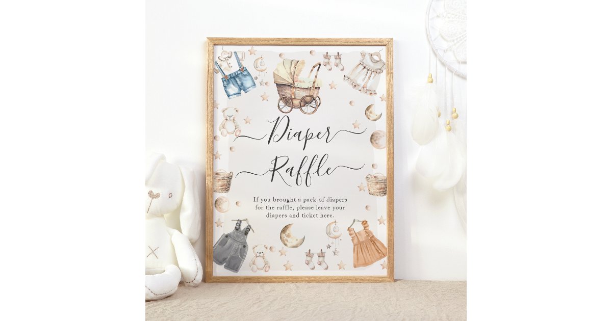Diaper Raffle Clothes Boho Gender Reveal Poster | Zazzle