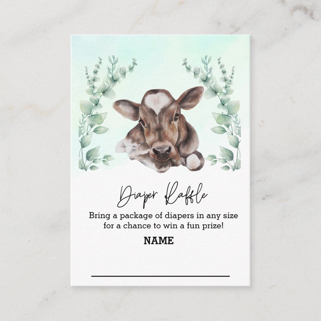 Diaper Raffle Cow Calf Farm Eucalyptus Enclosure Card | Zazzle