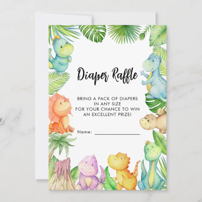 Diaper Raffle Dinosaur Baby Shower Card | Zazzle