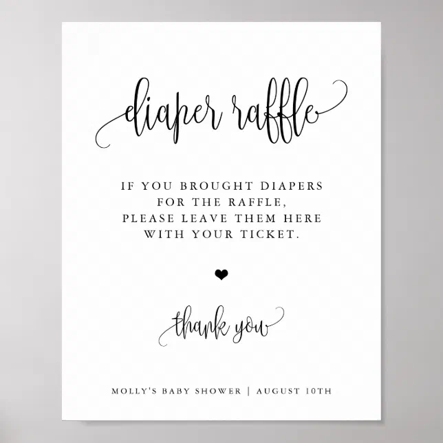 Diaper Raffle Display Sign, Minimalist Calligraphy Poster | Zazzle