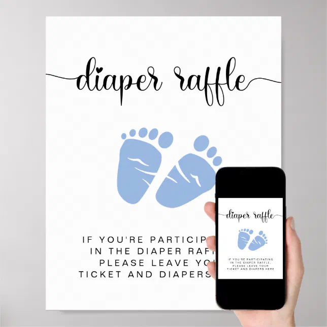 Diaper Raffle Drop Off Blue Feet Baby Boy Shower Poster | Zazzle