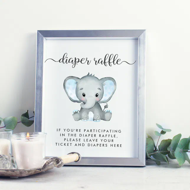 Diaper Raffle Drop Off Elephant Baby Boy Shower Poster | Zazzle