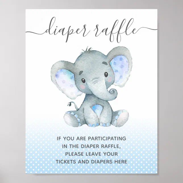 Diaper Raffle Drop Off Elephant Baby Boy Shower Poster | Zazzle
