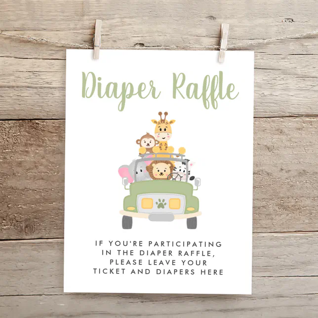 Diaper Raffle Drop Off Safari Baby Shower Sign | Zazzle