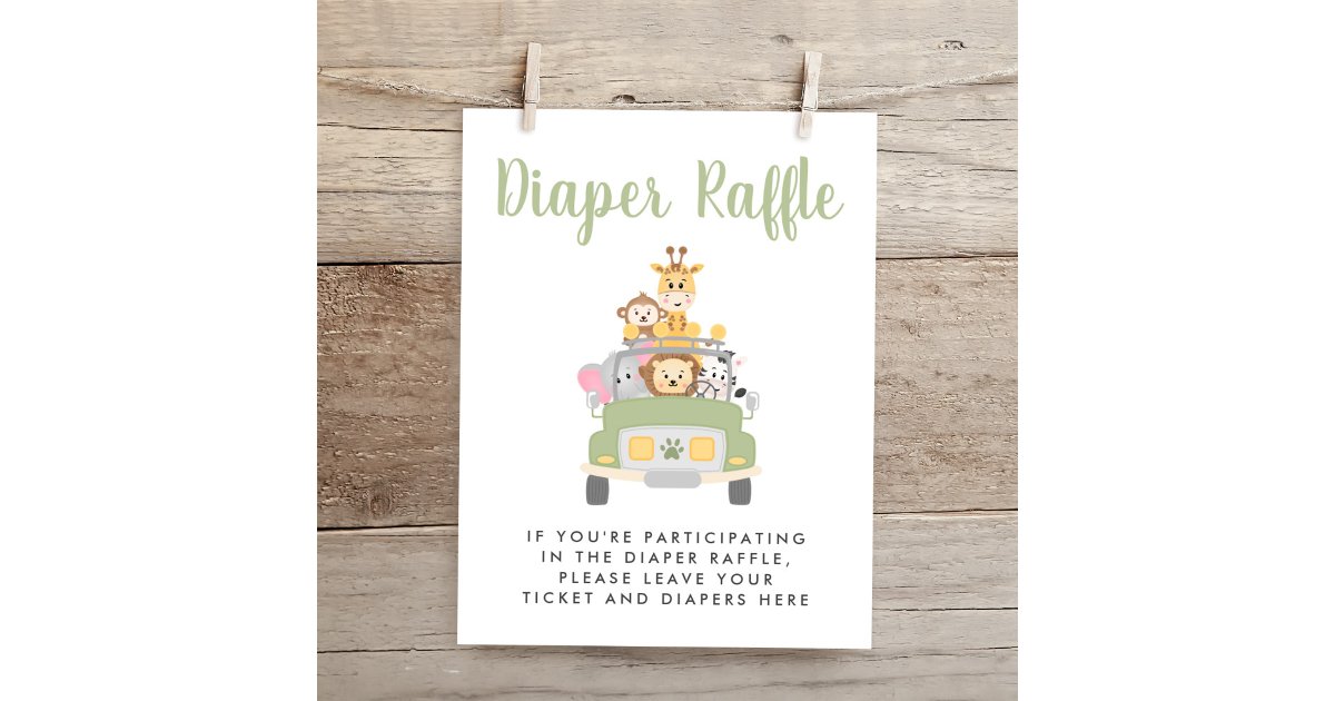 Diaper Raffle Drop Off Safari Baby Shower Sign | Zazzle