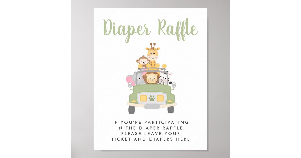 Diaper Raffle Drop Off Safari Baby Shower Sign | Zazzle