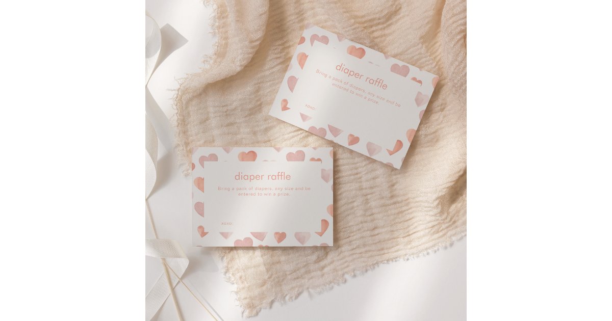 Diaper Raffle Enclosure Card with Pink Hearts | Zazzle