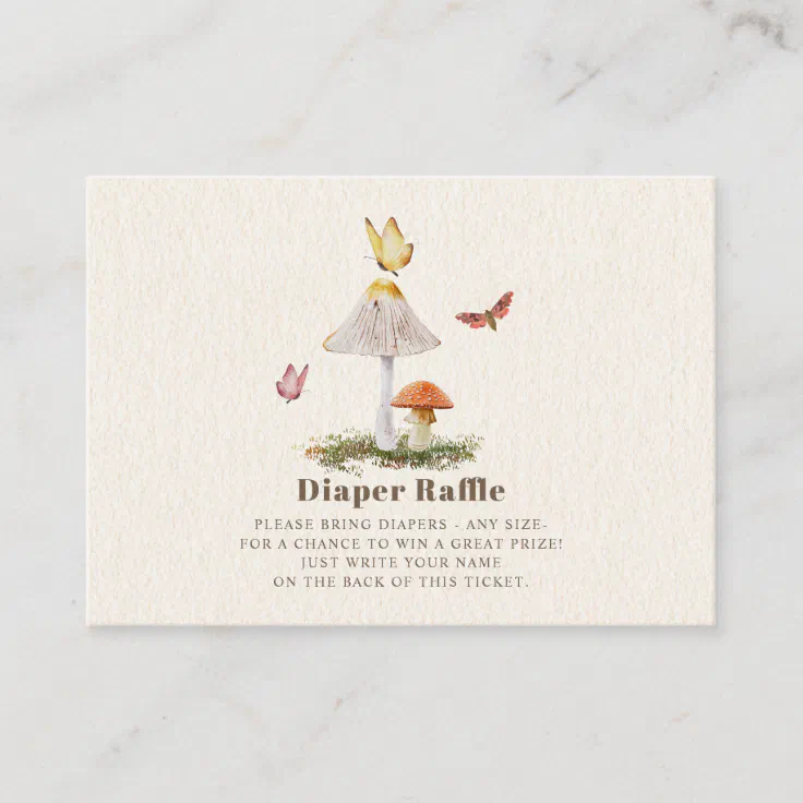 Diaper Raffle Girl Baby Shower Woodland Mushroom Enclosure Card | Zazzle