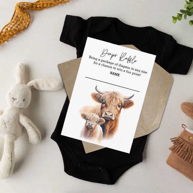 Diaper Raffle Highland Cow Baby Shower Invitation | Zazzle