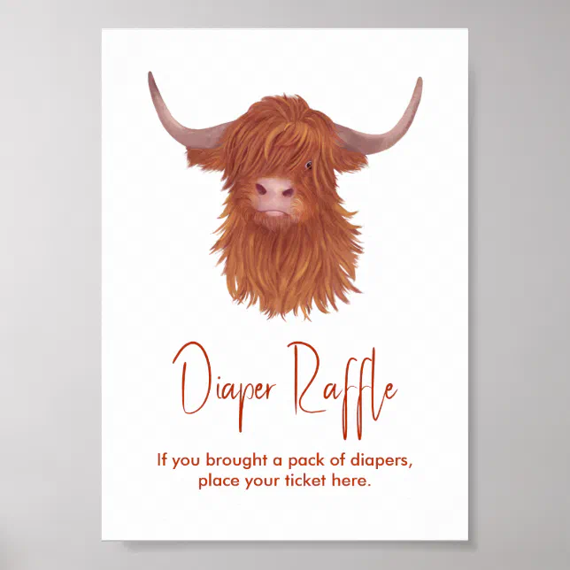 Diaper Raffle Highland Cow Baby Shower Poster | Zazzle