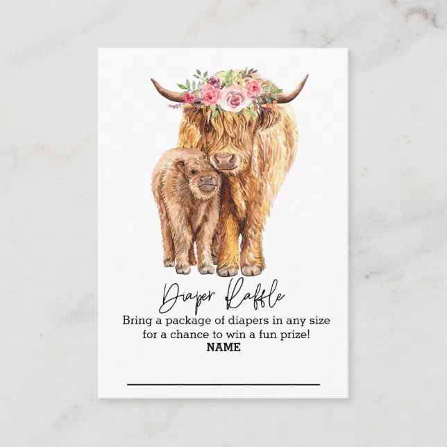 Diaper Raffle Highland Cow Floral Enclosure | Zazzle