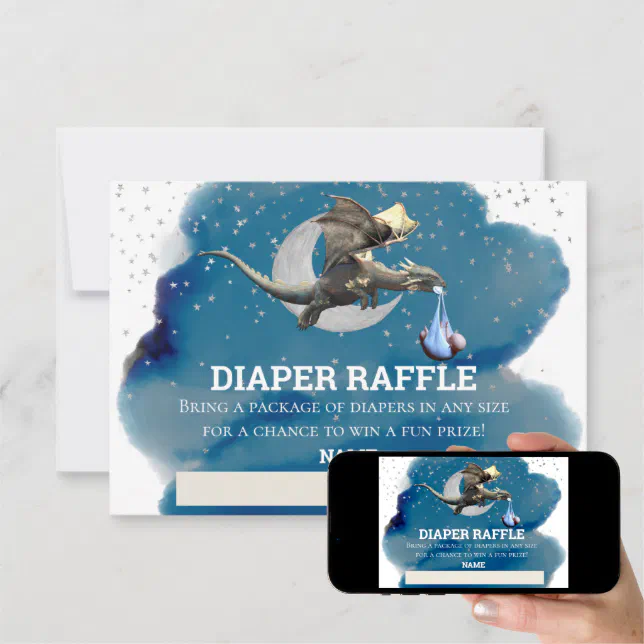 Diaper Raffle Little Knight Dragon Silver Star Invitation | Zazzle